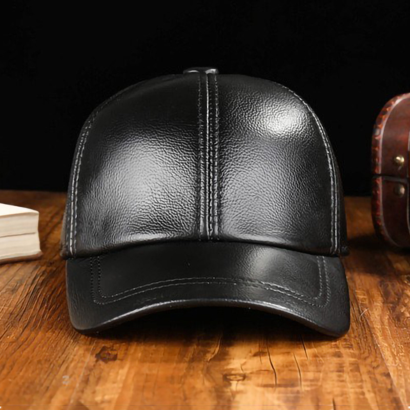 Wholesale Custom 6 Panel Black Adjustable Vintage Genuine Leather ...